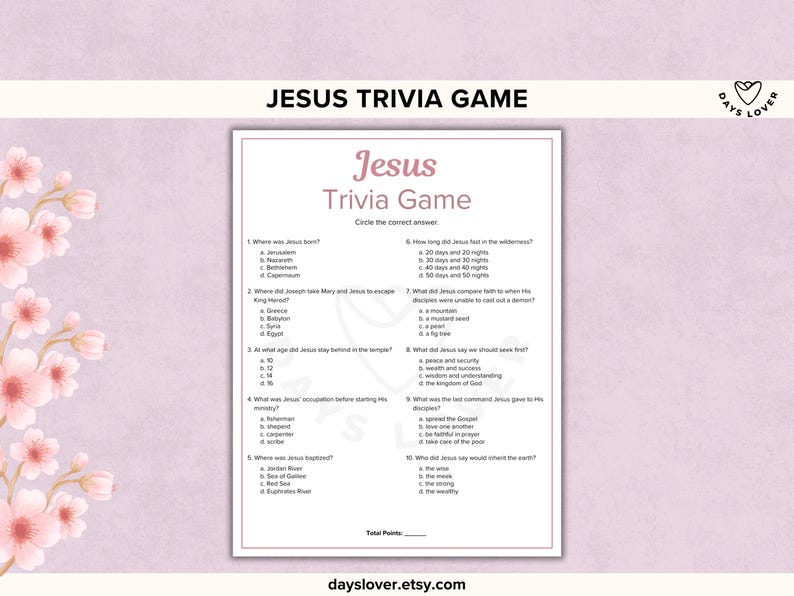 Jesus Trivia Game Kids Activity Sunday School Printable Bible Study ...