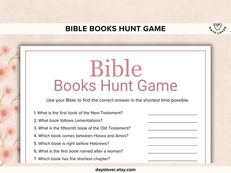 Books of the Bible Scavenger Hunt Game for Kid Church Game for Women ...