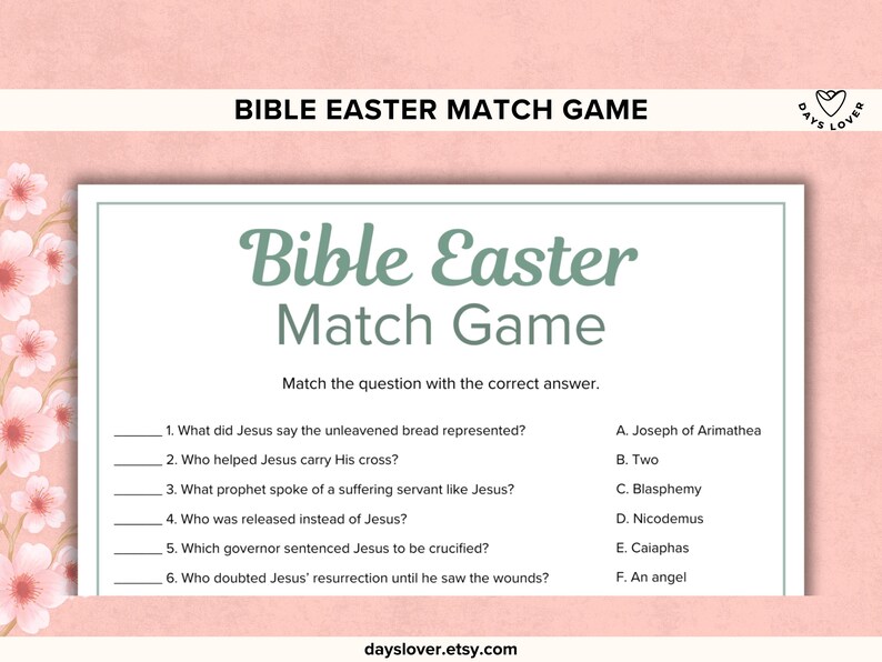Bible Easter Match Game Christian Sunday School Youth Group Church ...