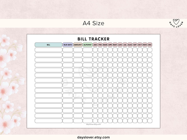 Yearly Bill Payment Tracker Printable Financial Planner Expense ...