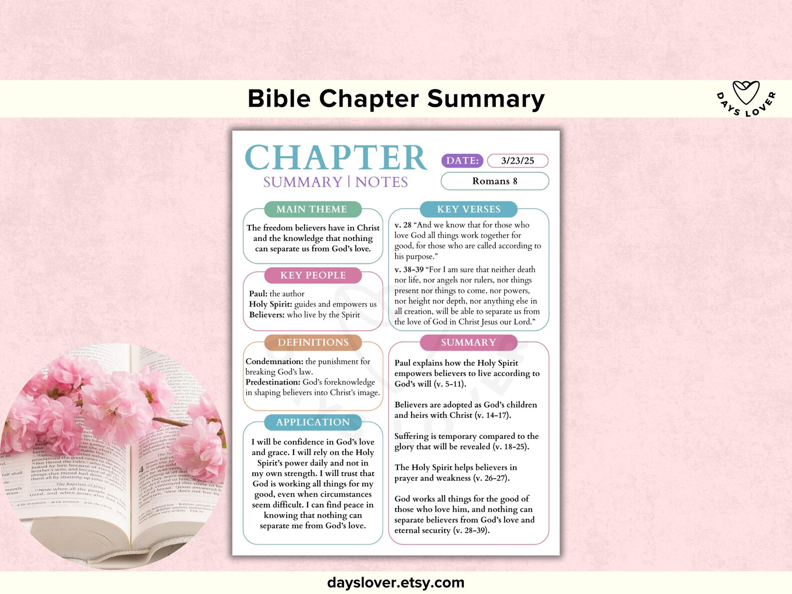 Bible Chapter Summary Template Printable Bible Study Sheet Christian ...