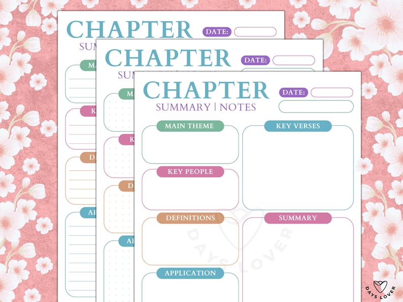 Bible Chapter Summary Template Printable Bible Study Sheet Christian ...