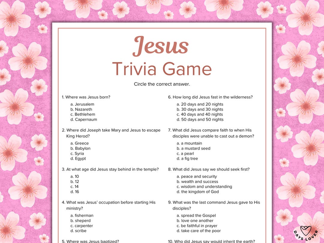 Jesus Trivia Game Kids Activity Sunday School Printable Bible Study ...