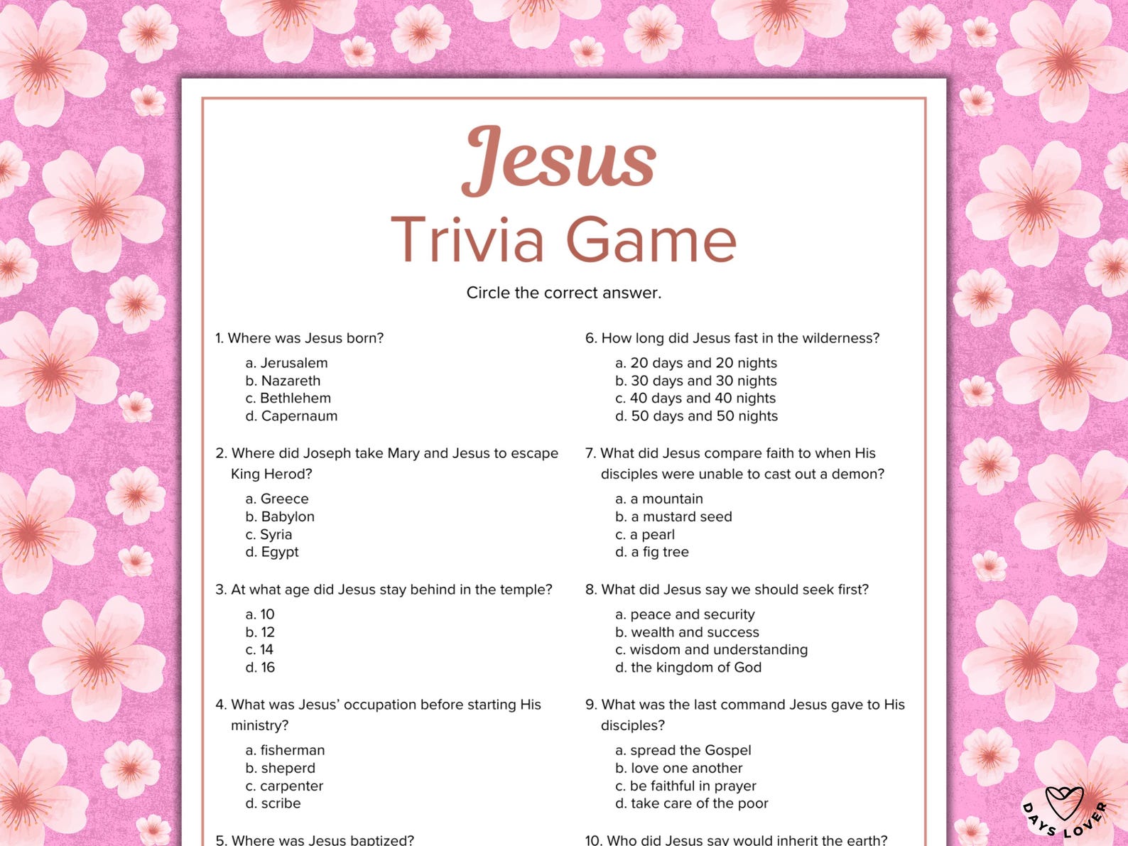 Jesus Trivia Game Kids Activity Sunday School Printable Bible Study ...