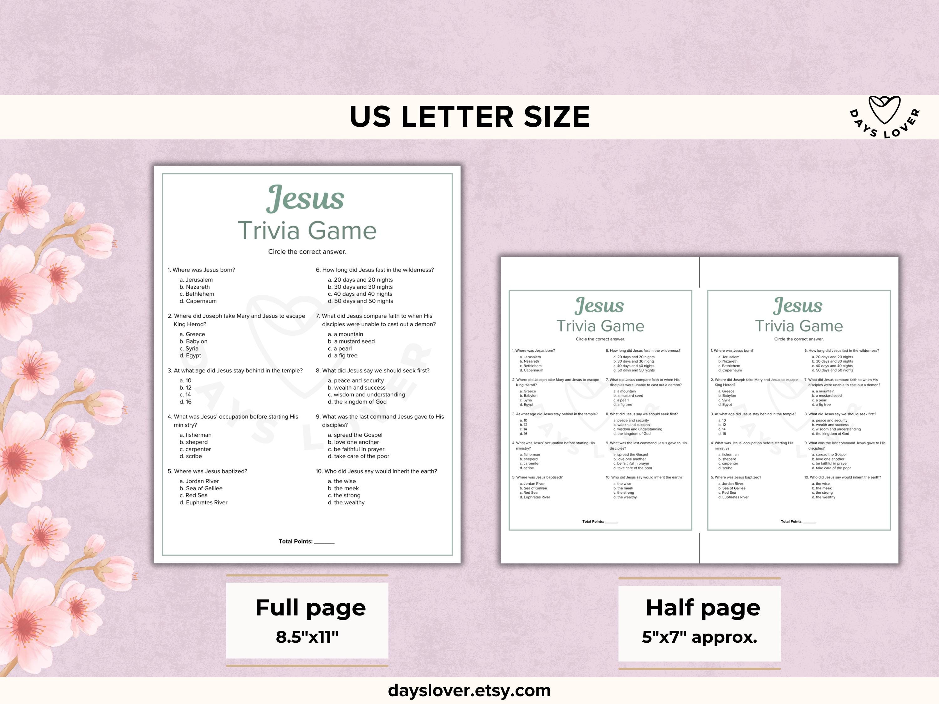 Jesus Trivia Game Kids Activity Sunday School Printable Bible Study ...