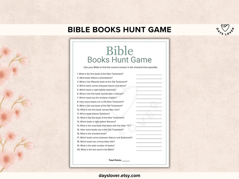 Books of the Bible Scavenger Hunt Game for Kid Church Game for Women ...