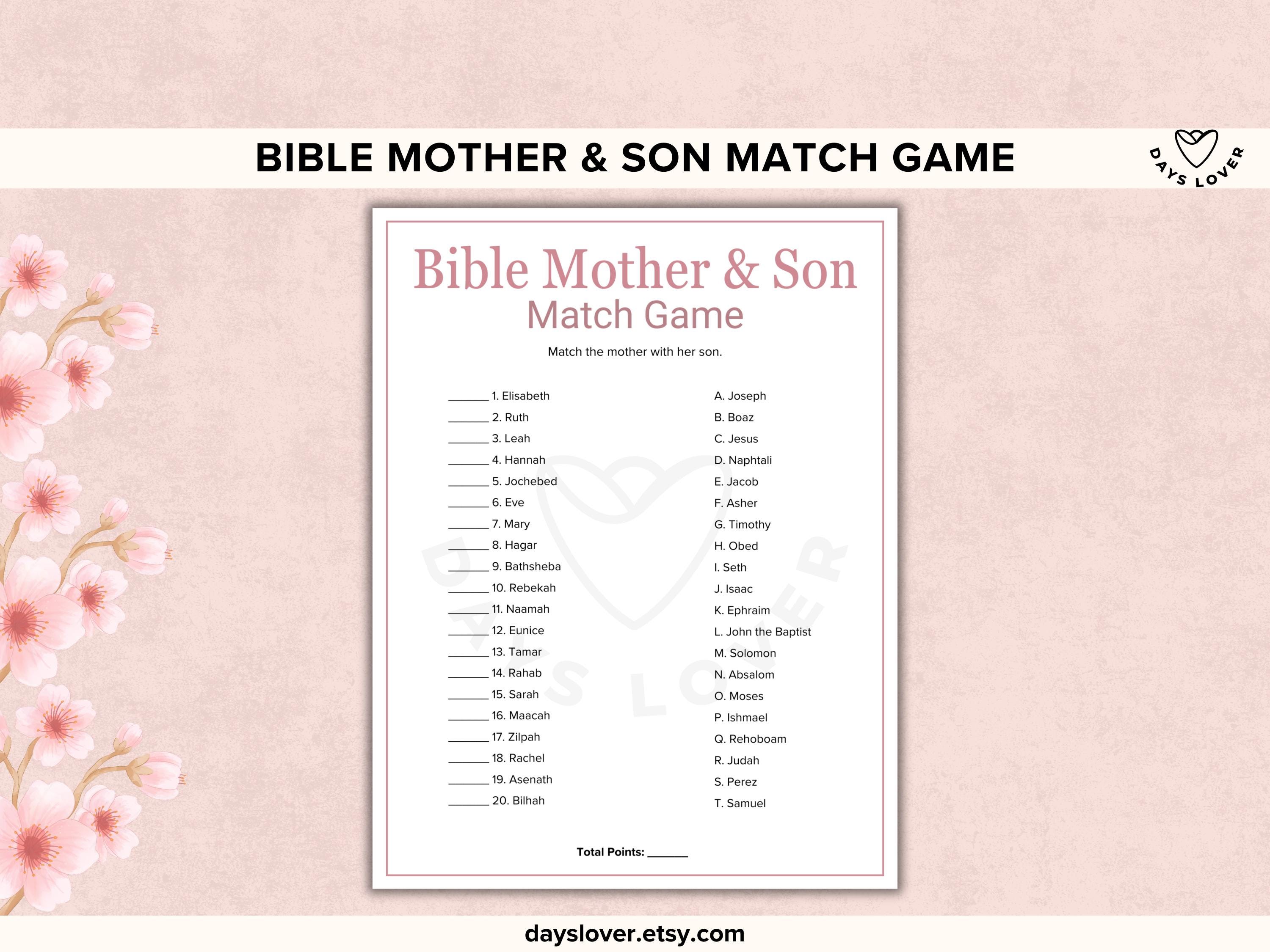Bible Mothers Day Game Printable Women Ministry Game Mother and Son ...