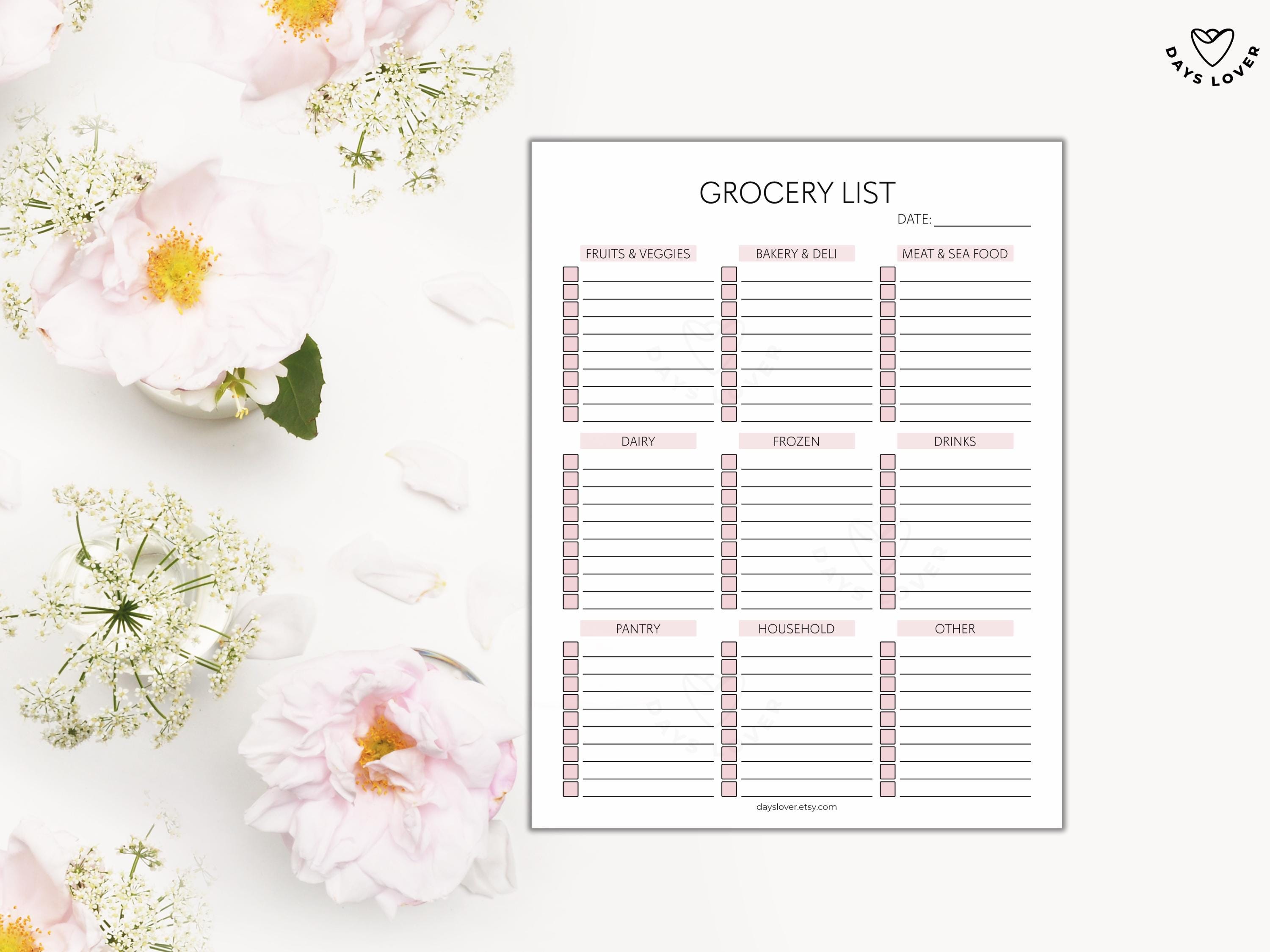 Grocery Shopping List Printable Food Grocery Planner List Template ...