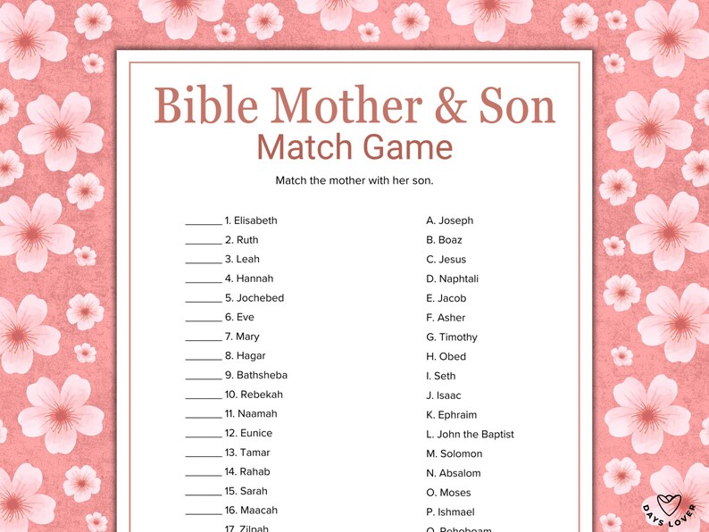 Bible Mothers Day Game Printable Women Ministry Game Mother and Son ...