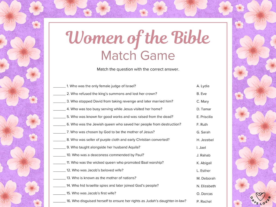 Bible Game Women of the Bible Study Group Women Ministry Sunday School ...
