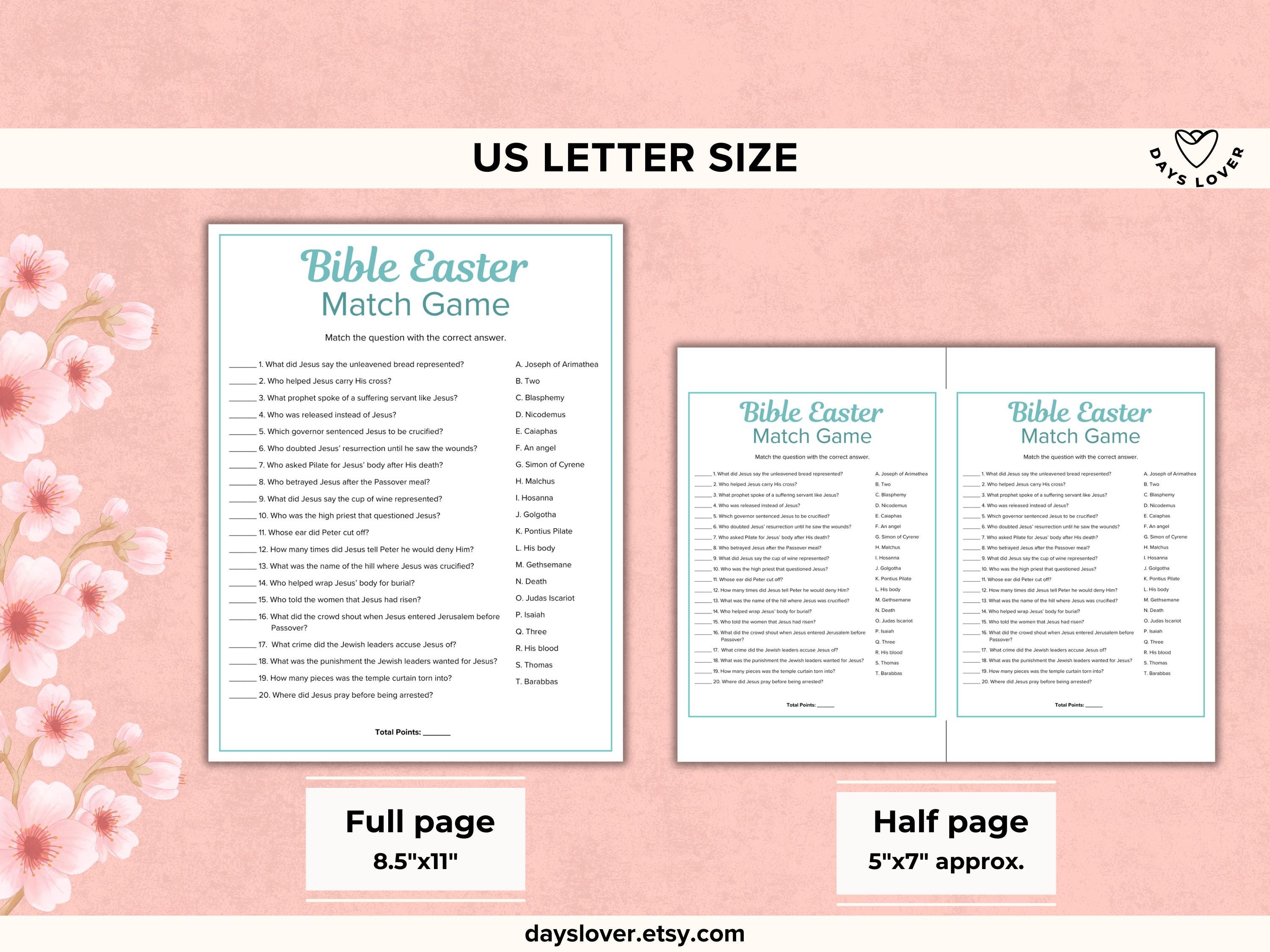 Bible Easter Match Game Christian Sunday School Youth Group Church ...