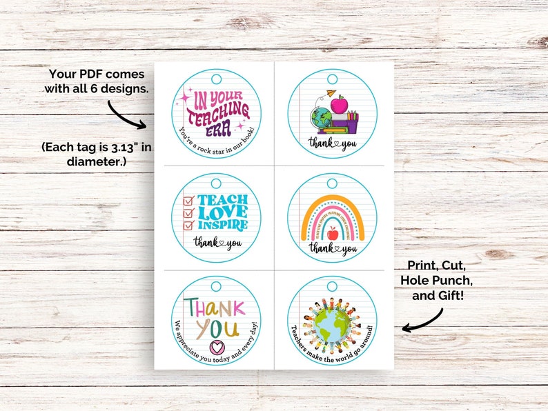 Teacher Appreciation Gift Tags - Bundle of 6 Printable Designs - Etsy