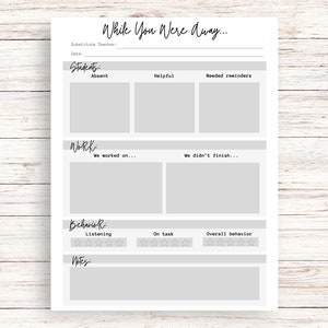 Printable Substitute Teacher Report Form - Etsy