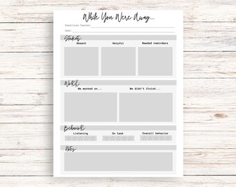 SUBSTITUTE TEACHER REPORT Printable Template for the Classroom-editable ...