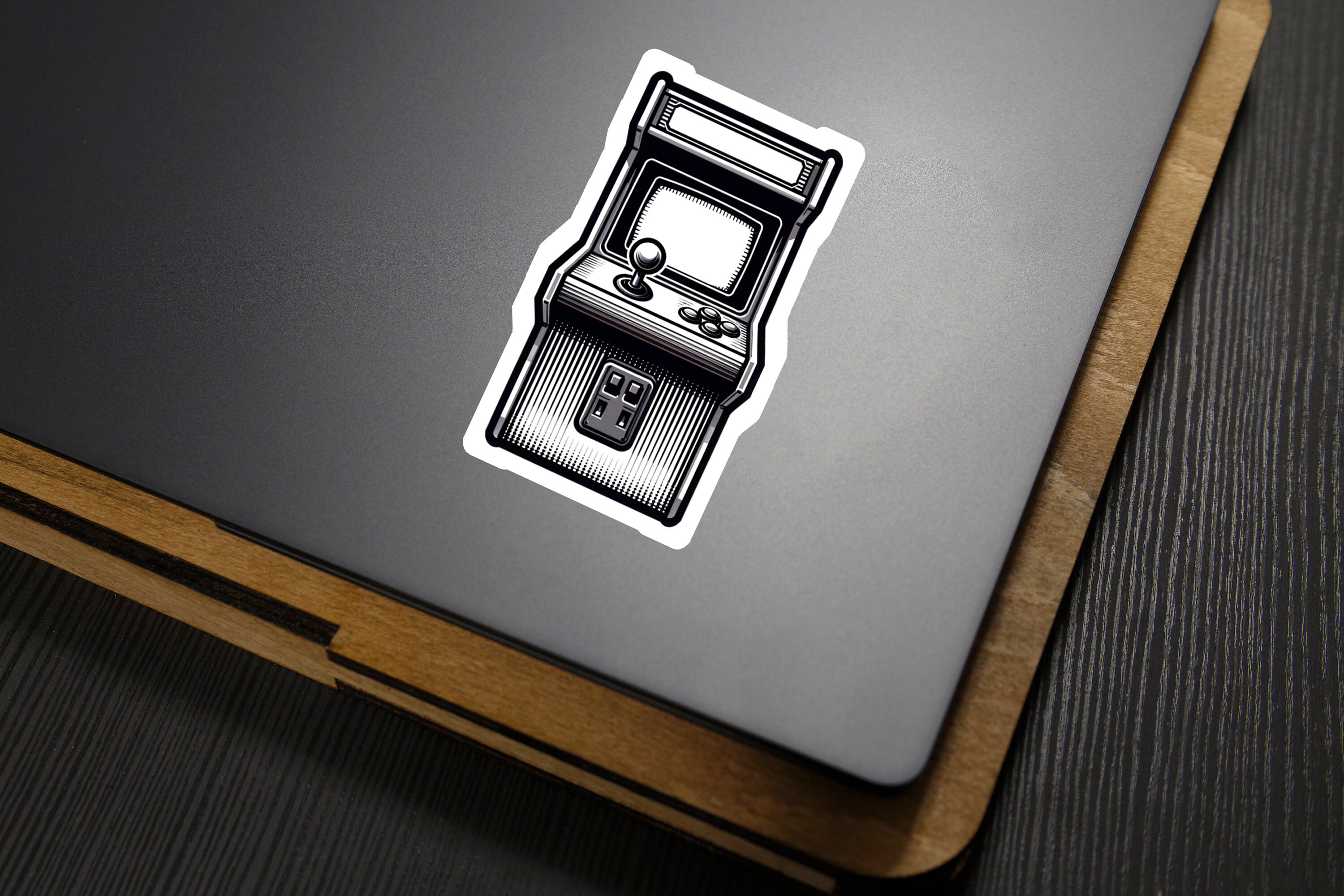 Retro Arcade Machine Black & White Gaming Sticker Decal Laptop ...