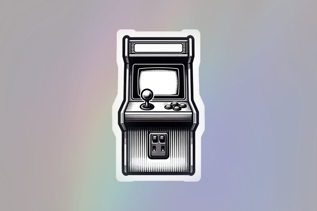 Retro Arcade Machine Black & White Gaming Sticker Decal Laptop ...