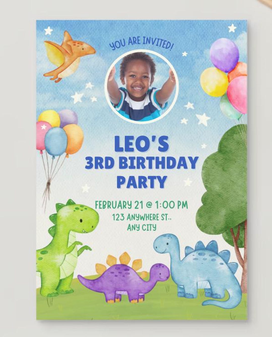 Editable Dinosaur Fun Childrens Birthday Invitation Template Instant ...