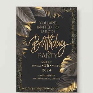 Editable Gold Classy Birthday Invitation Template | Instant Download ...