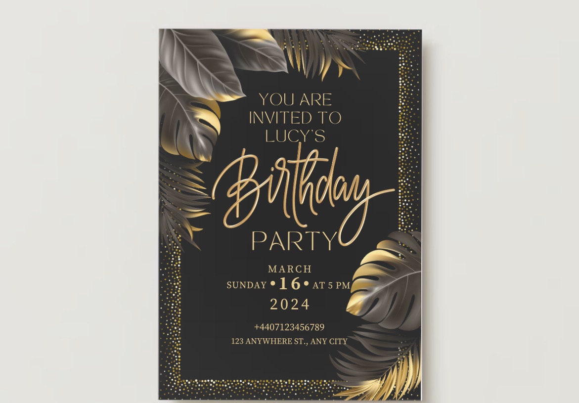 Editable Gold Classy Birthday Invitation Template | Instant Download ...