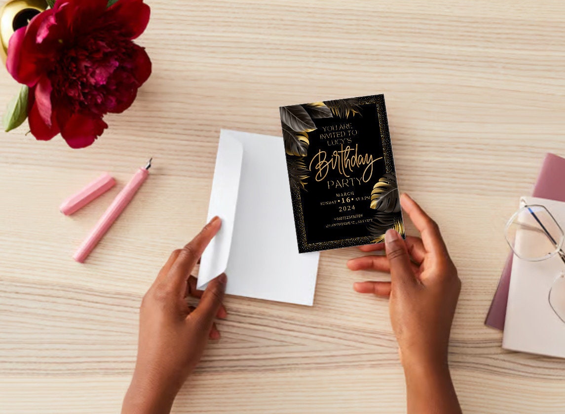 Editable Gold Classy Birthday Invitation Template | Instant Download ...