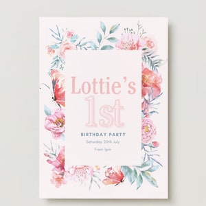 Editable Pink Floral Trendy Birthday Invitation Template Digital ...
