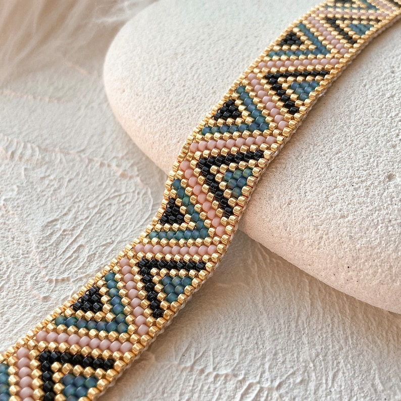 Geometric Seed Bead Bracelet Gold Pink Blue Black Birthday Gift for ...