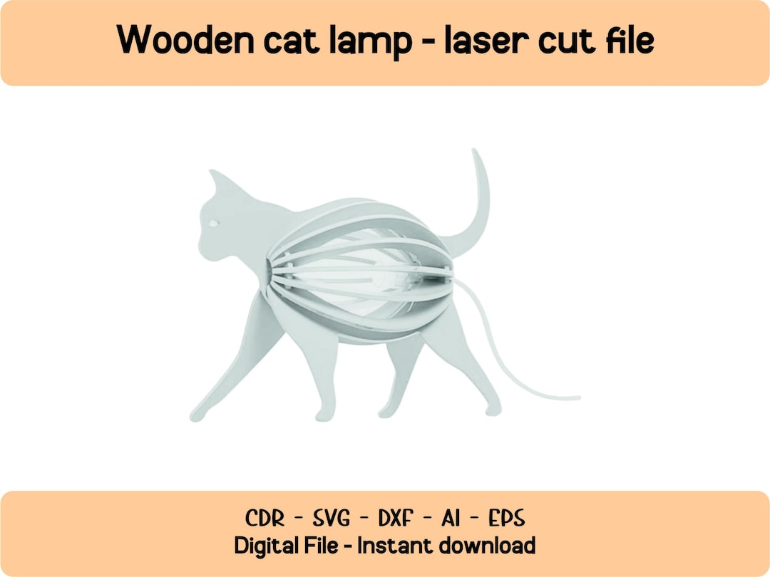 Wooden Cat Lamp Laser Cut File, Decorative Lamp Dxf, DIY Night Lamp CDR ...