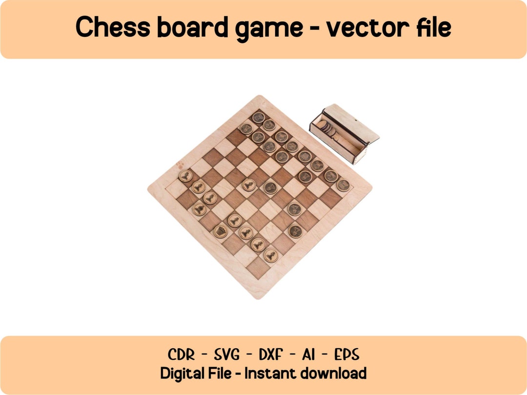 Chess Set Laser Cut Template File, Wooden Portable Chess Set Vector ...
