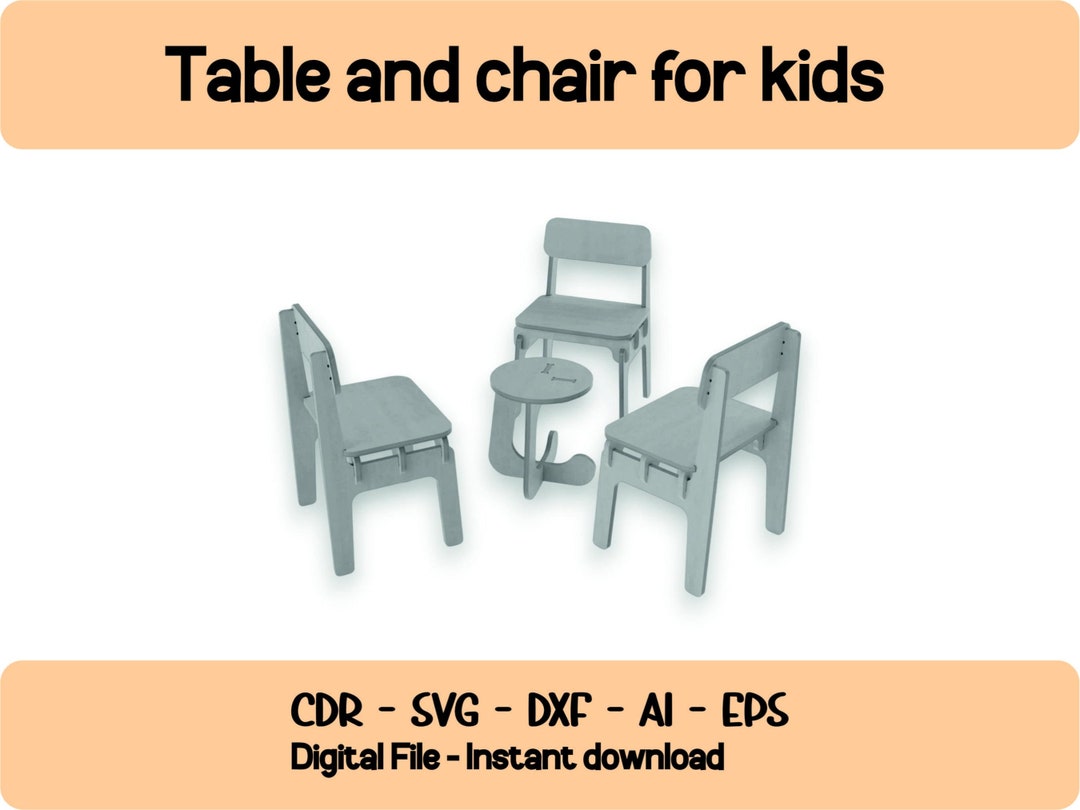 Wooden Table and Chair Set for Children, Vector Plans for CNC, Plywood ...