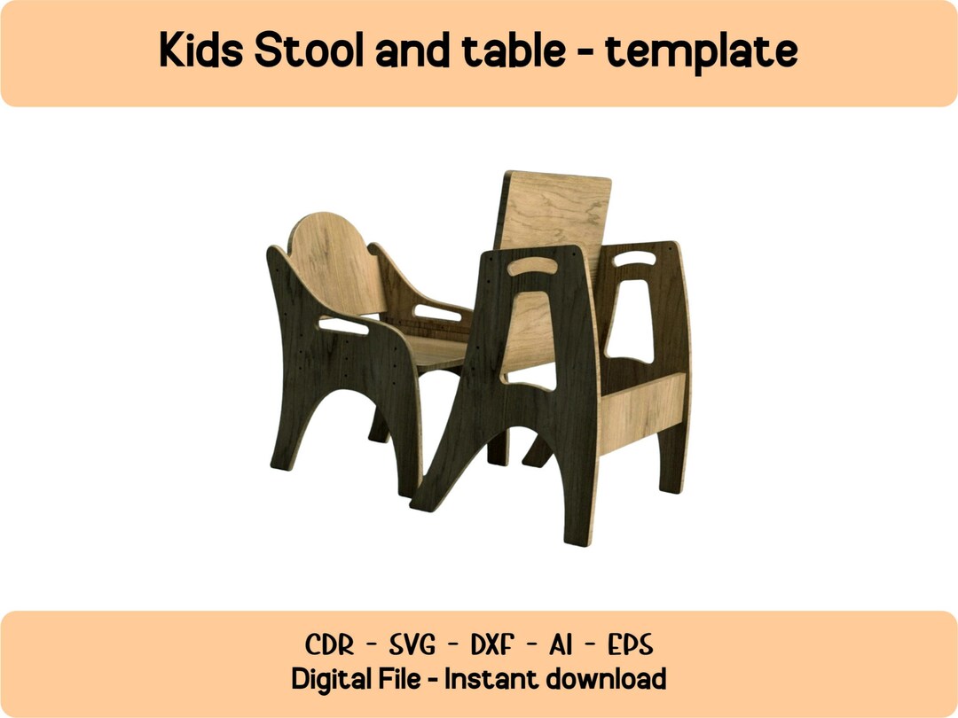 Montessori Table and Stool SVG Template | Kids Study Desk Vector Plan ...