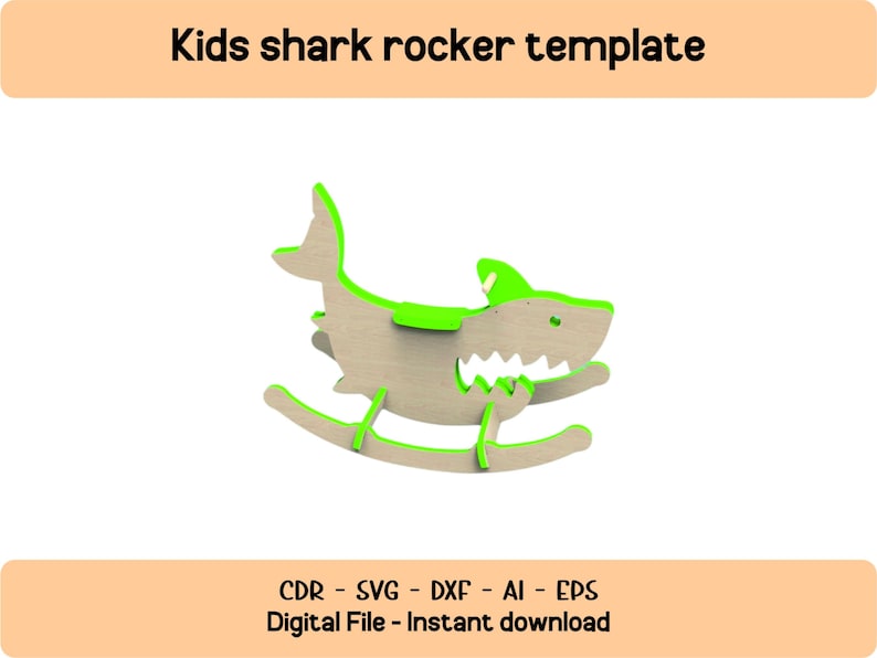 CNC Template: Wooden Shark Rocker for Kids, DXF & SVG Designs, Modern ...