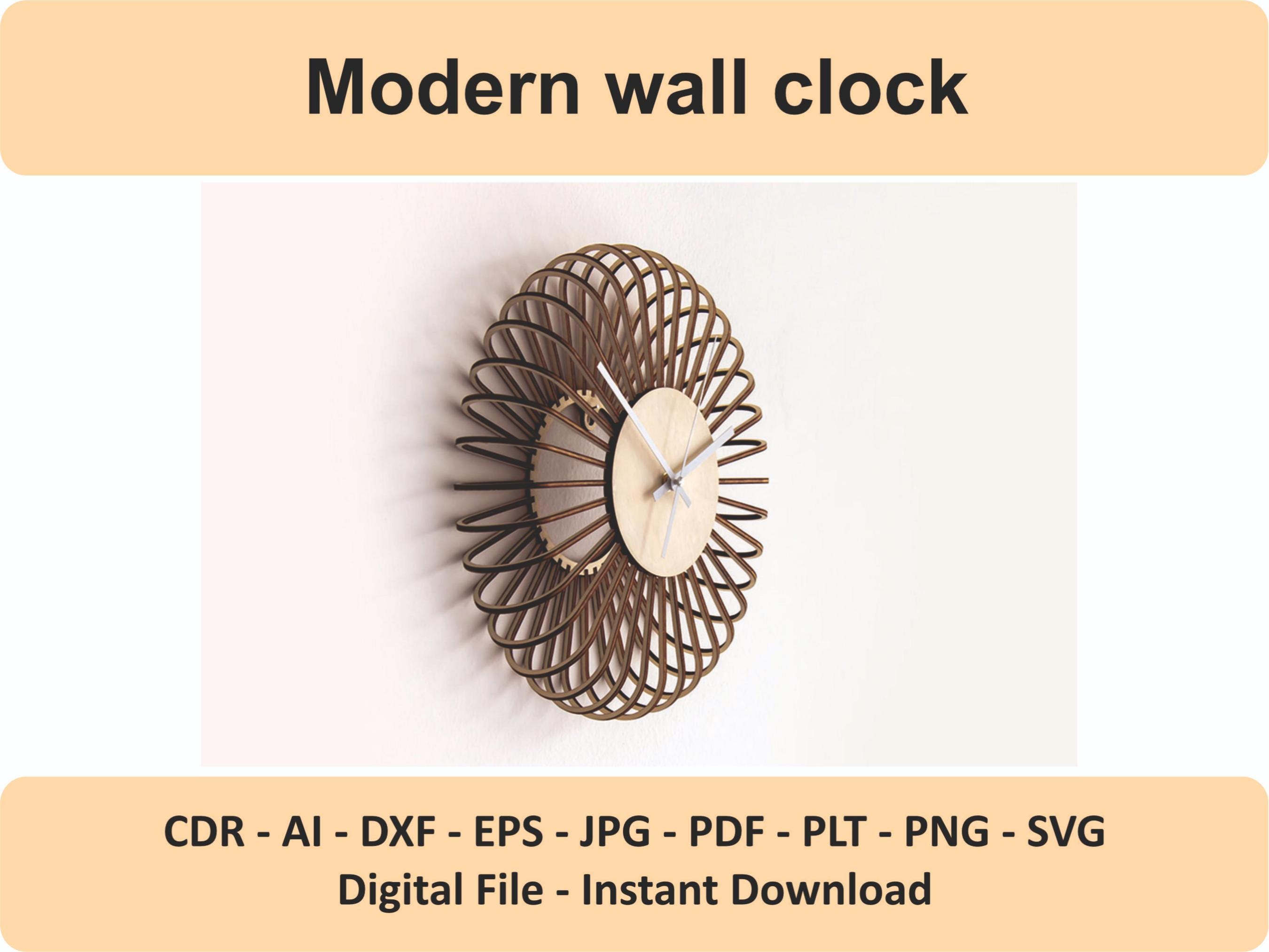 Modern Wall Clock Laser Cut Template, Decorative Wall Clock Dxf Svg Eps ...
