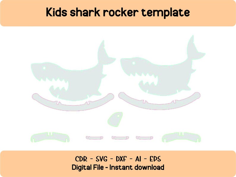 CNC Template: Wooden Shark Rocker for Kids, DXF & SVG Designs, Modern ...