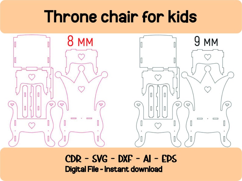 Wooden Princess Throne Chair Template Ai, CNC Plan Design Party Throne ...