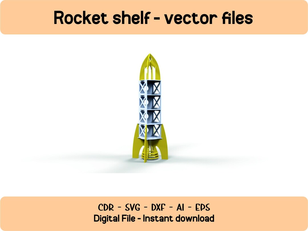 Wooden 3d Rocket Shelf DXF Template, Rocket Books Stand SVG, Rocket ...