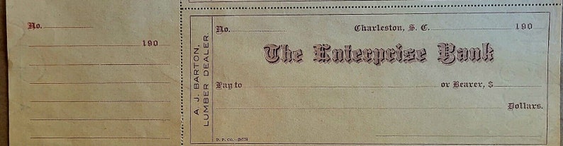 Bank Checks - the Enterprise Bank Charleston, SC Early 1900s Antique AJ ...