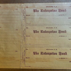 Bank Checks - the Enterprise Bank Charleston, SC Early 1900s Antique AJ ...