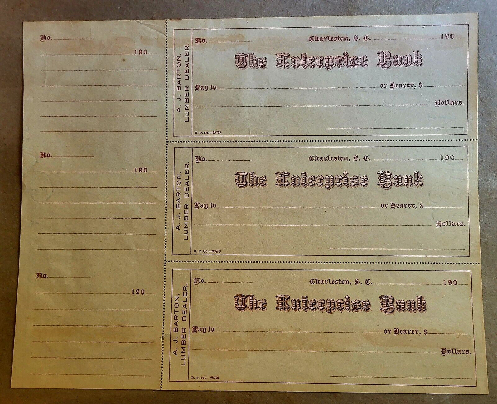 Bank Checks - the Enterprise Bank Charleston, SC Early 1900s Antique AJ ...