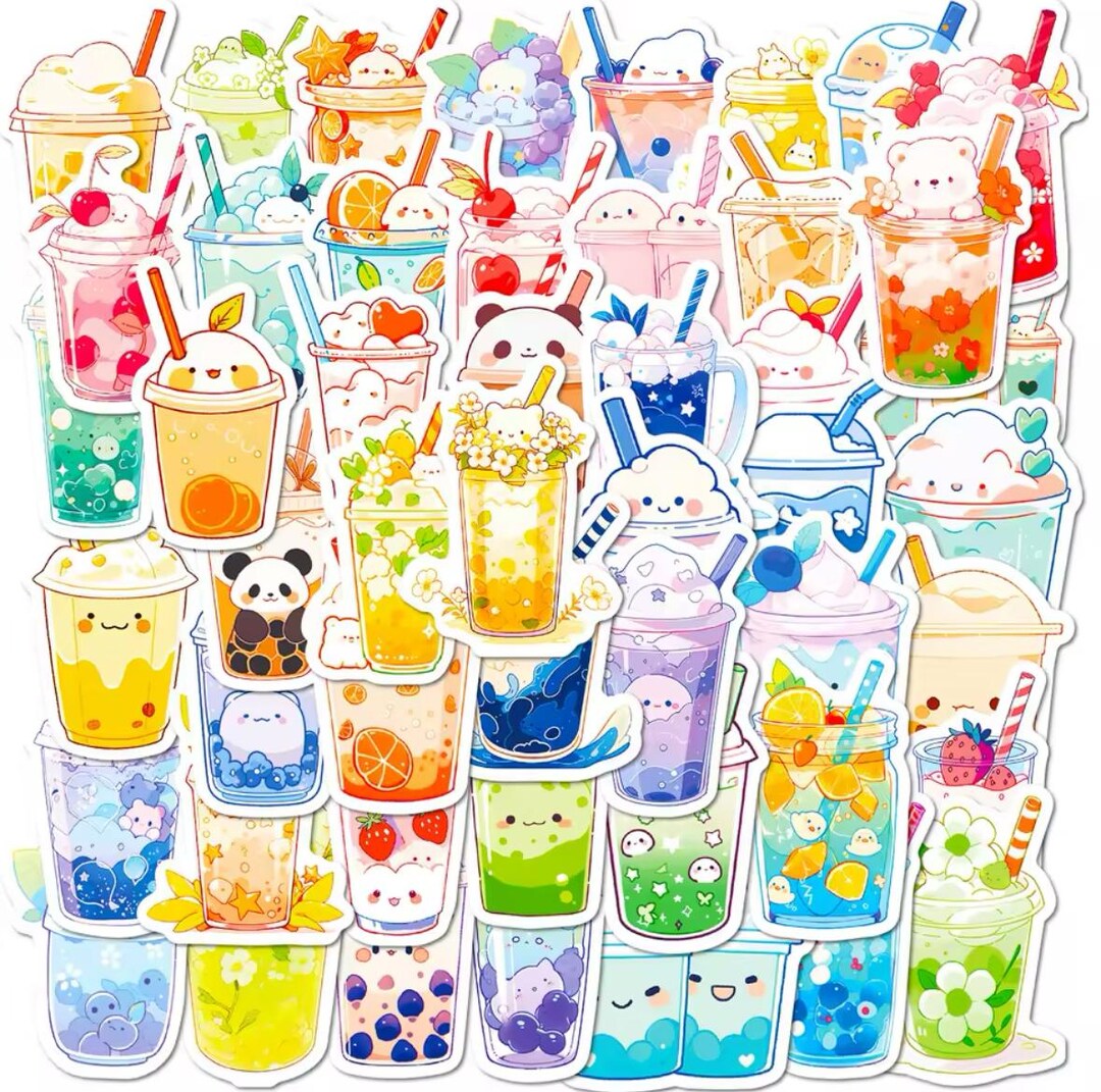 50pcs Pearl Milk Tea Stickers for Laptop Phone Luggage Notebook Water ...