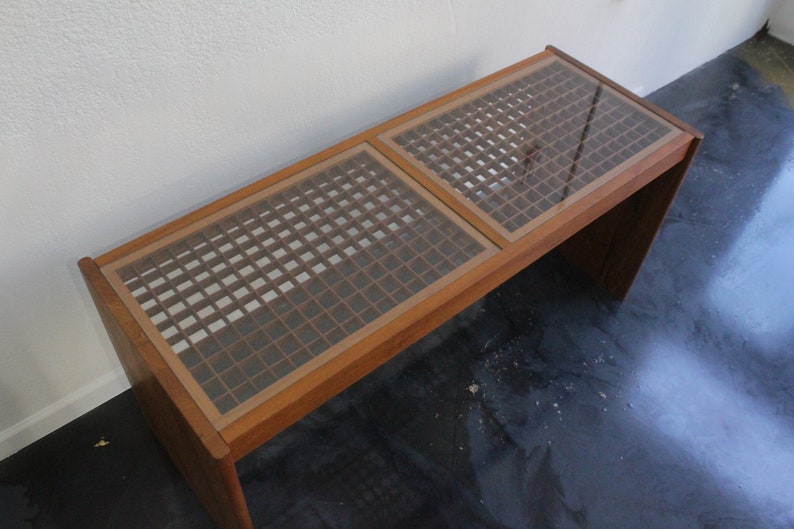 Mid Century Danish Teak Console Table Grid Design With Glass Top - Etsy
