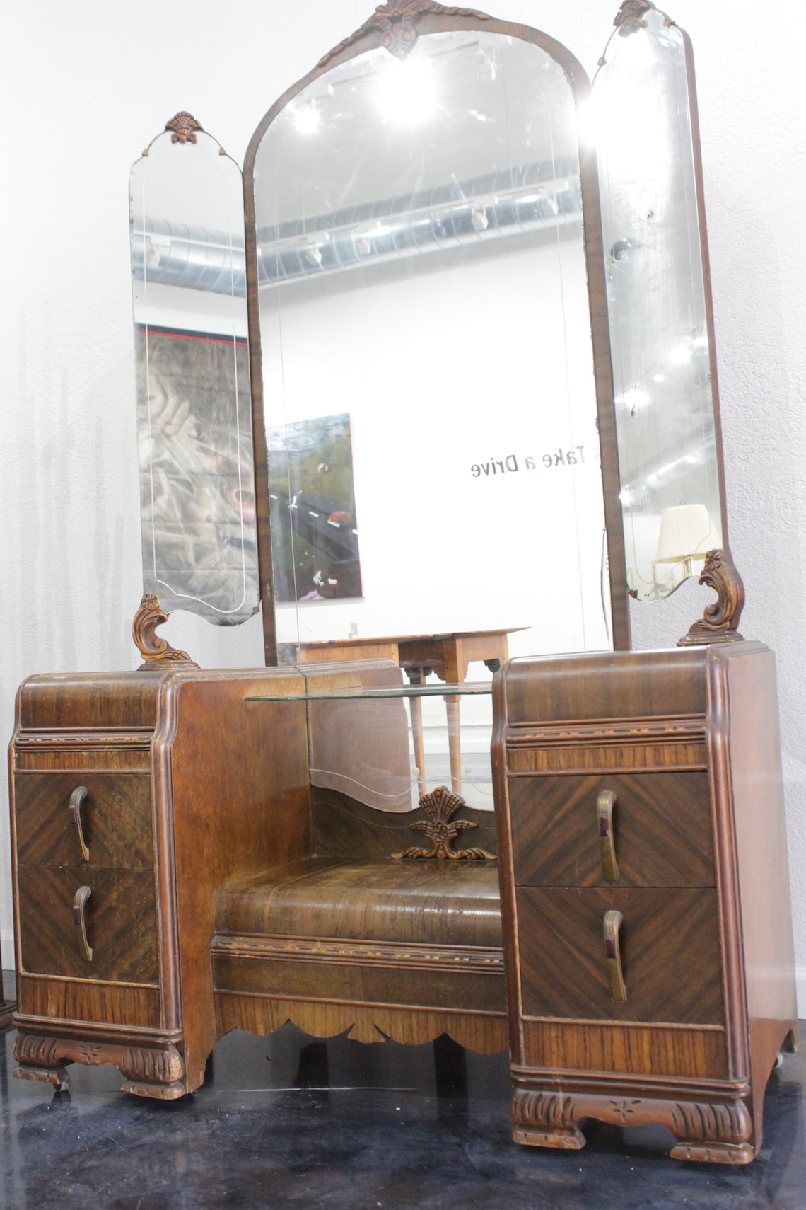 Art Deco Walnut Waterfall Vanity C. 1930 - Etsy