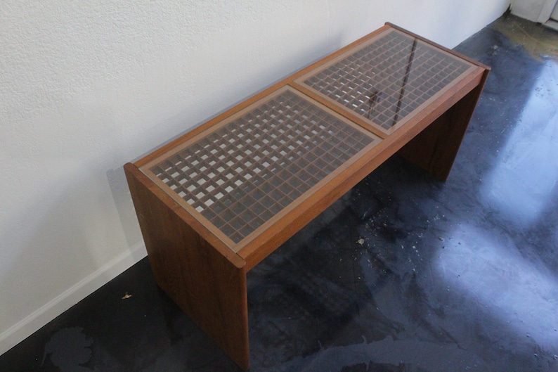Mid Century Danish Teak Console Table Grid Design With Glass Top - Etsy