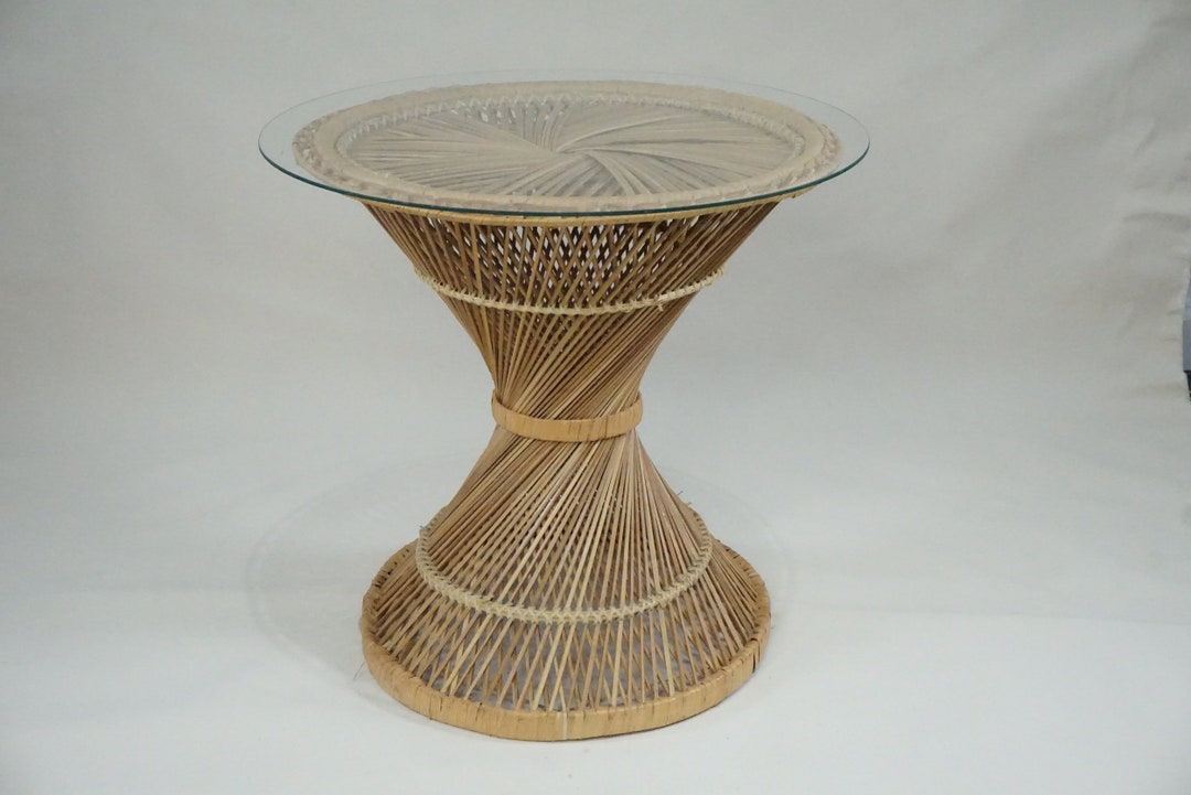 Vintage Wicker Rattan Side Table Bohemian Circa 1980 - Etsy
