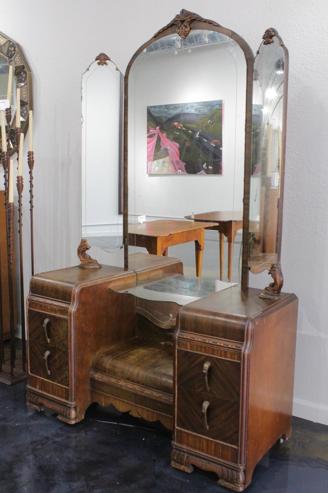 Art Deco Walnut Waterfall Vanity C. 1930 - Etsy