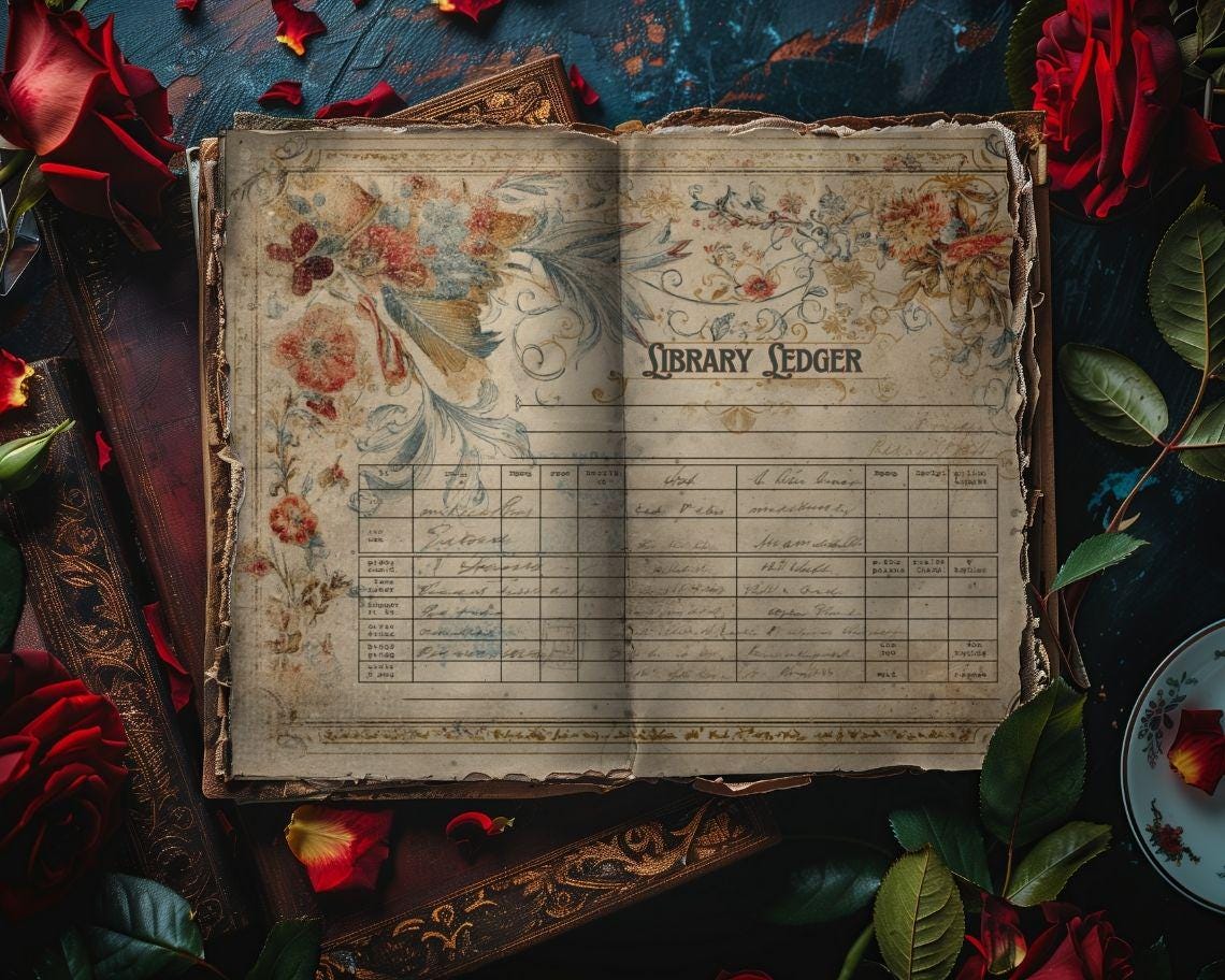 Shabby Chic Library Ledger Pages | Vintage Floral Ephemera (digital ...