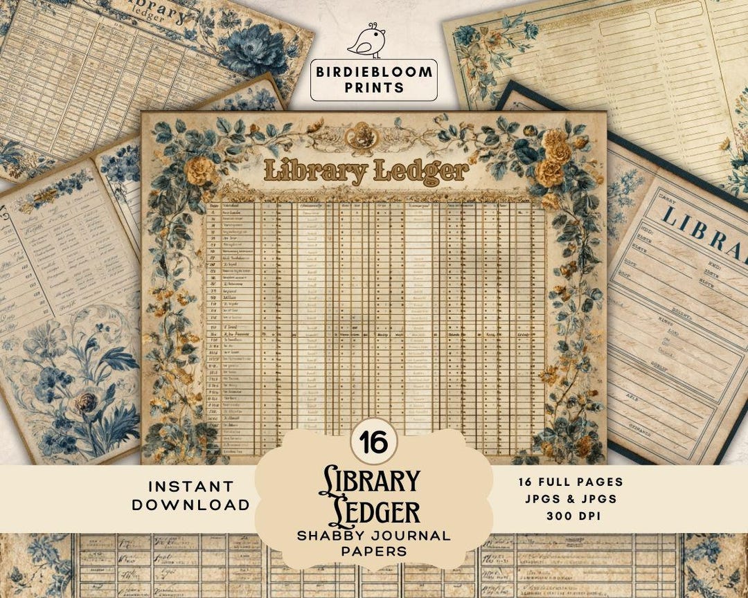 Shabby Chic Library Ledger Pages | Vintage Floral Ephemera (digital ...