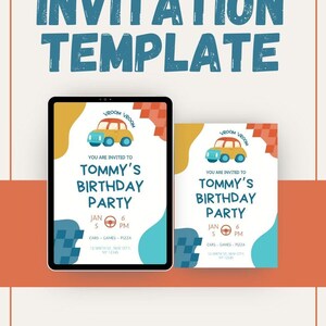 Editable and Customizable Car Themed Birthday Party Digital and ...