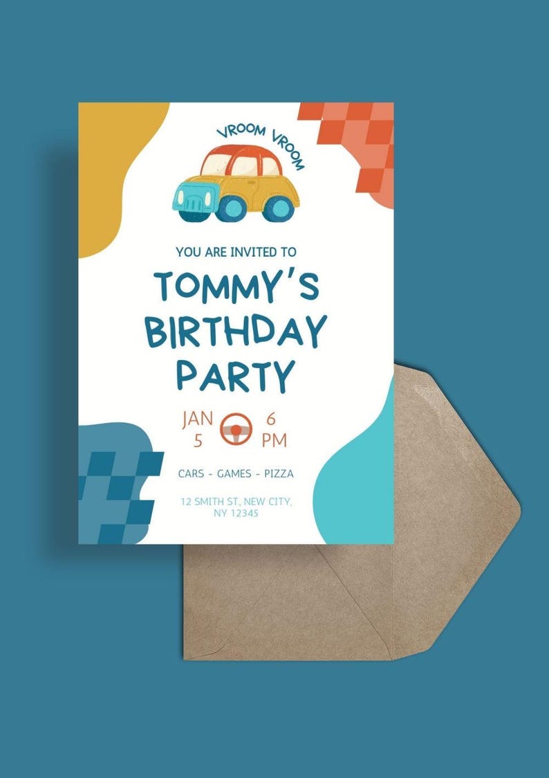 Editable and Customizable Car Themed Birthday Party Digital and ...