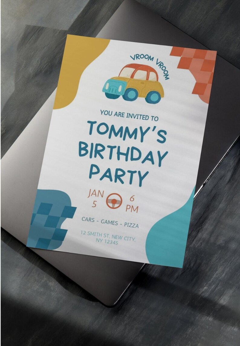 Editable and Customizable Car Themed Birthday Party Digital and ...