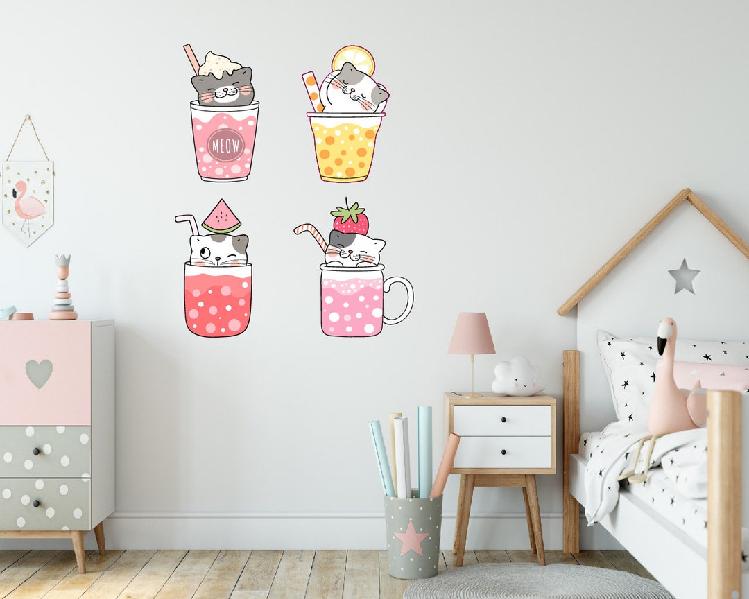 Cute Cats Bubble Tea Wall Sticker Pack - Etsy